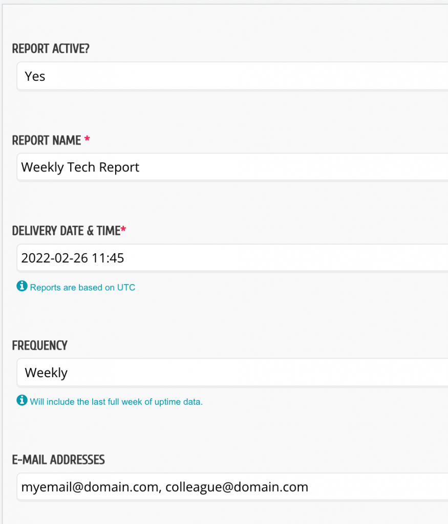 Setting up a new automatic report - StatusCake Knowledge Base - Website ...